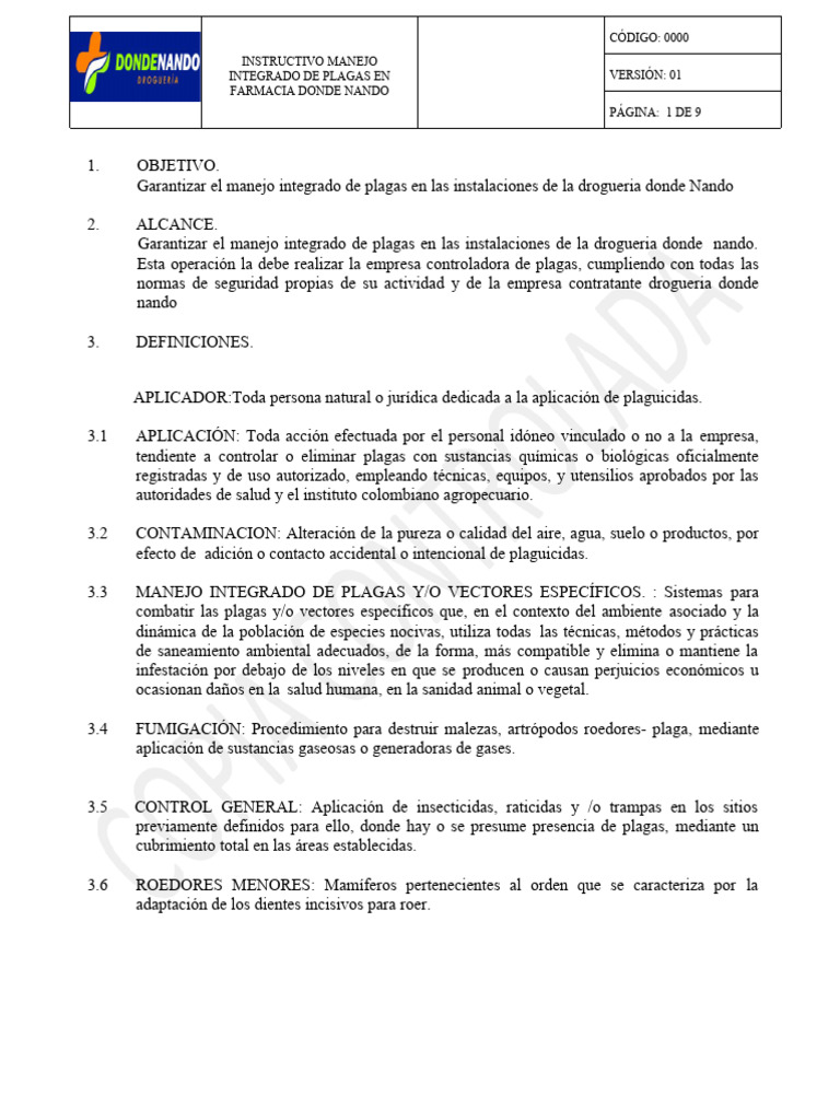 Instructivo Manejo de Plagas | PDF | Pesticida | Plaga (organismo)