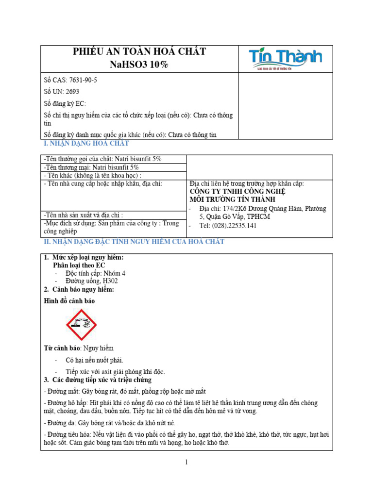 MSDS NaHSO3 10% | PDF