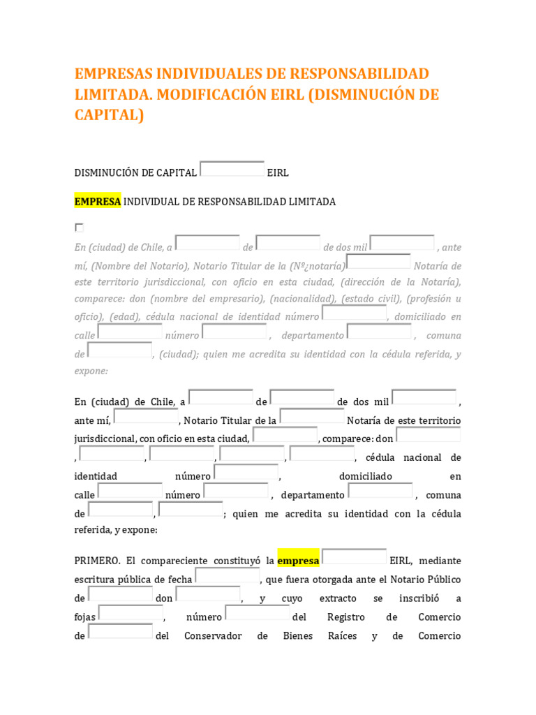 Modificación Eirl (Disminución de Capital) | PDF | Justicia | Crimen y ...