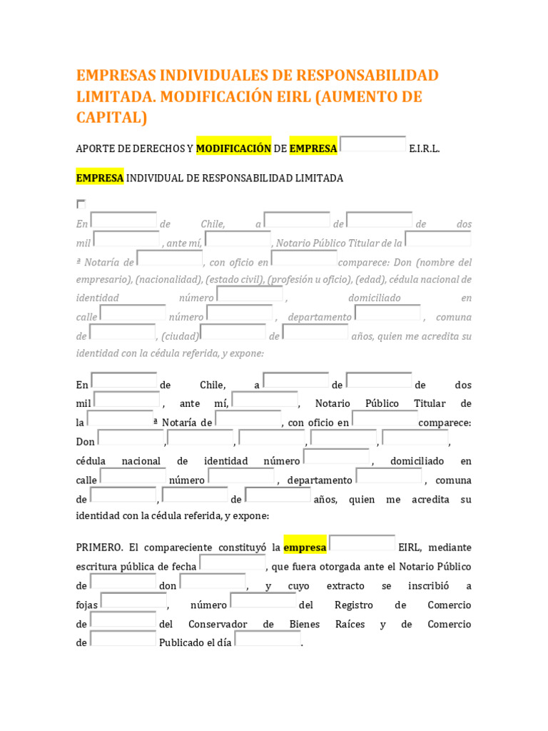 Modificación Eirl (Aumento de Capital) | PDF | Justicia | Crimen y ...