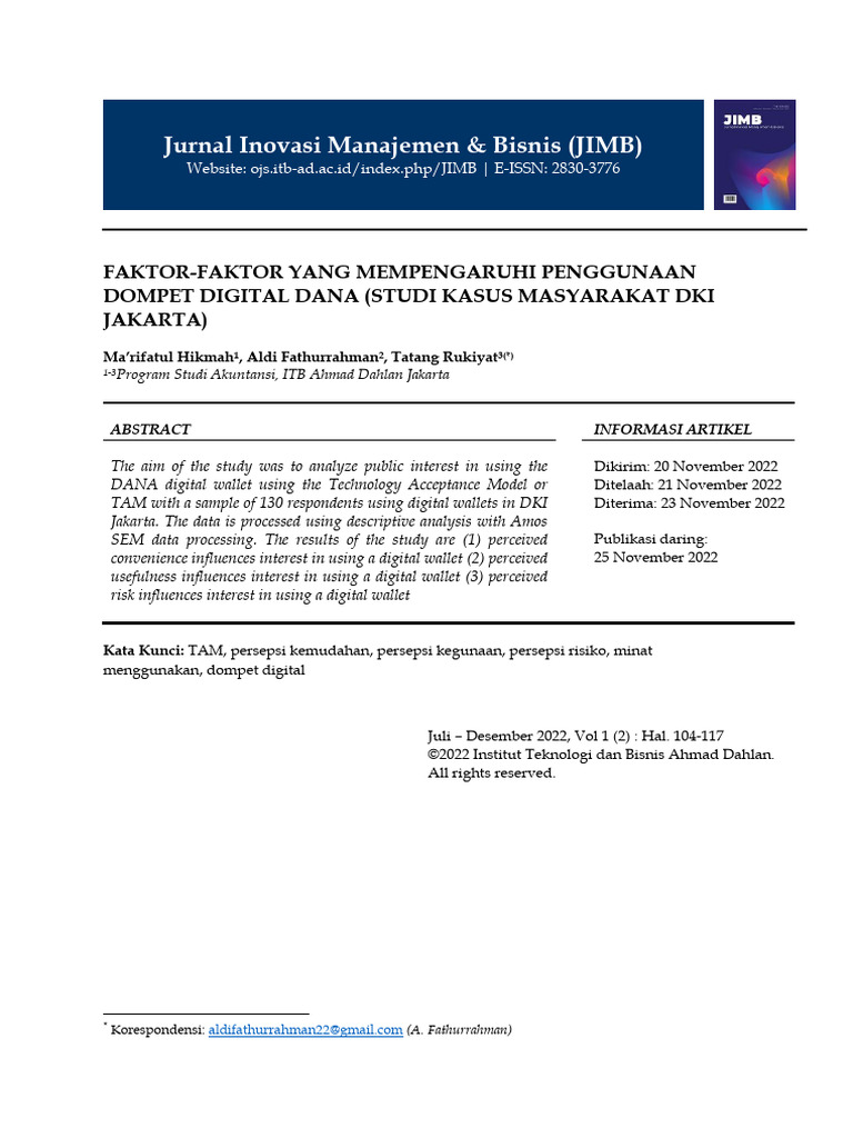 Jurnal Inovasi Manajemen & Bisnis (JIMB) | PDF