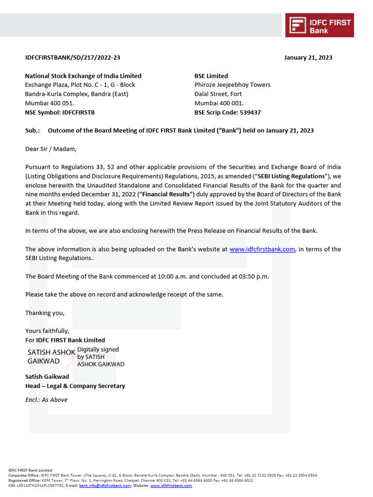 BM Outcome Quick Results Q3FY23sd | PDF | Expense | Audit