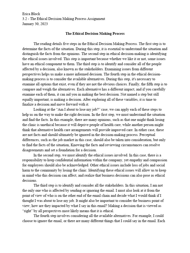 3.2 - The Ethical Decision Making Process Assignment | PDF | Decision ...