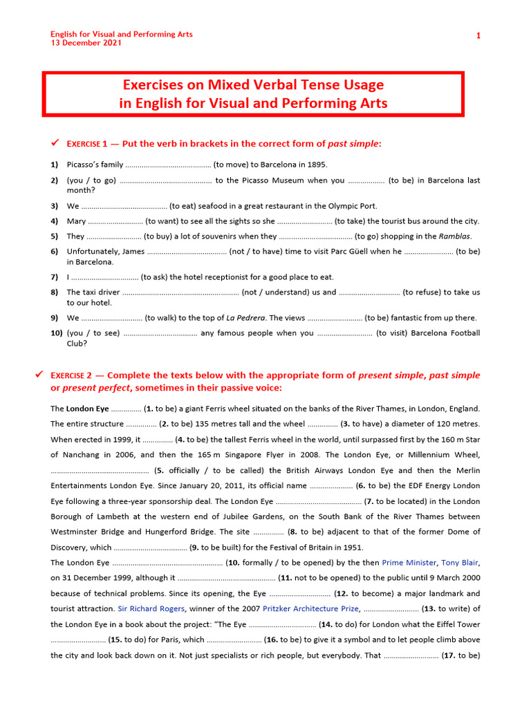 Exercises On Mixed Verbal Tenses | PDF | Museology | The Arts
