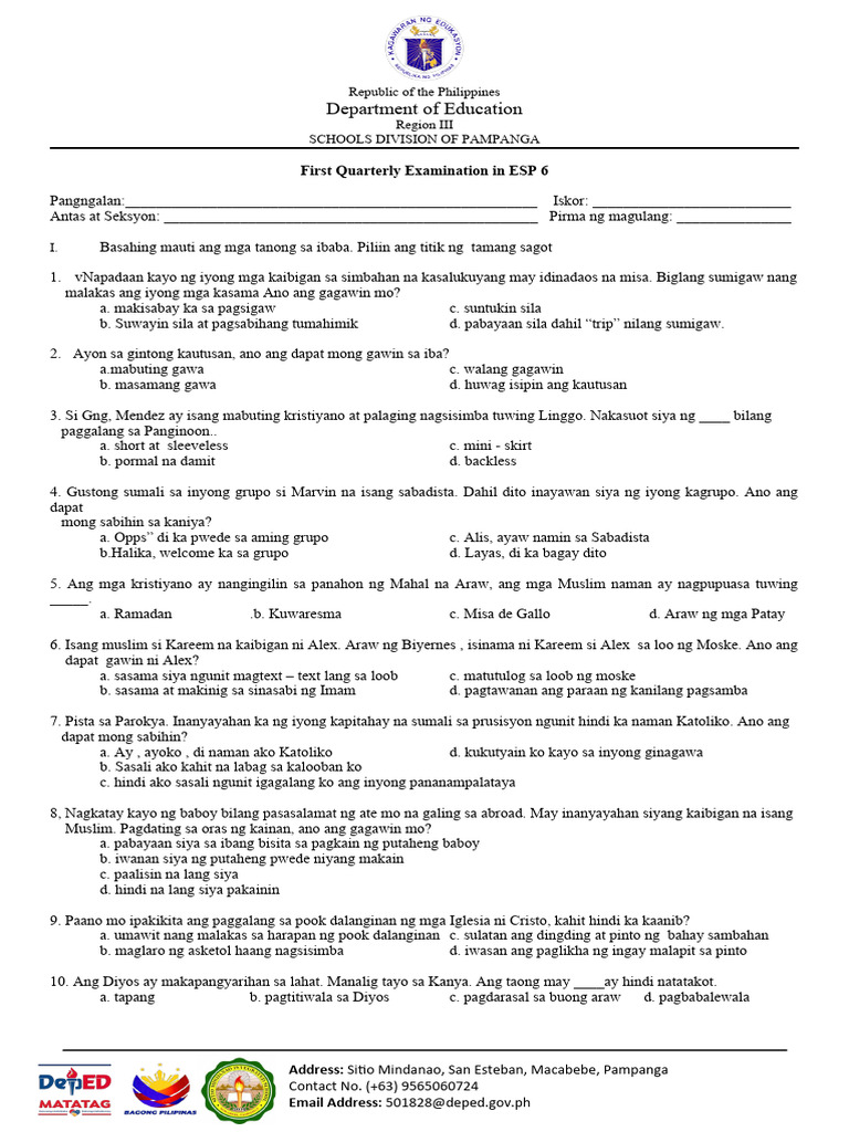 1st Periodical Test With Tos | PDF
