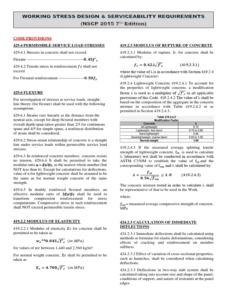 Working Stress Design and Serviceability Requirement | PDF | Young's ...