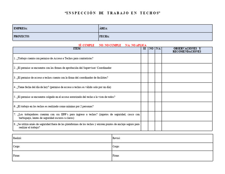 Inspección Trabajo en Techos | PDF