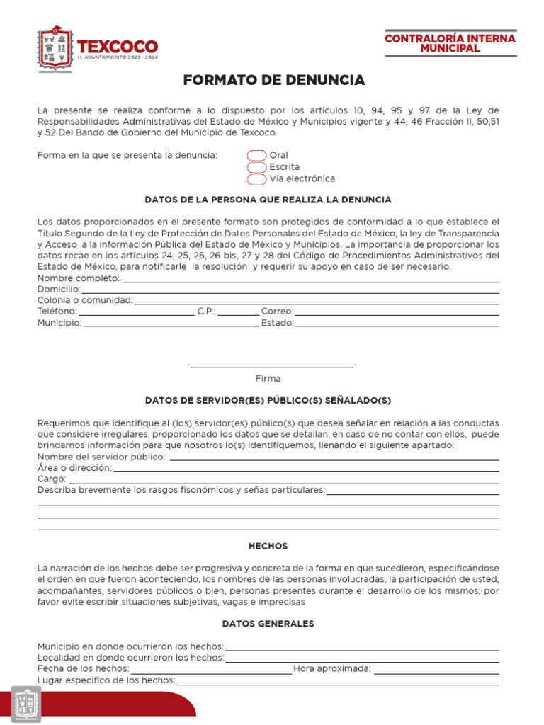 Denuncia Formato | PDF | México | Justicia