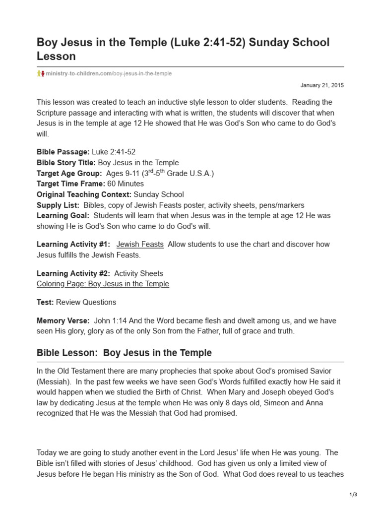 Boy Jesus in The Temple Bible Lesson | PDF | Jesus | Mary, Mother Of Jesus