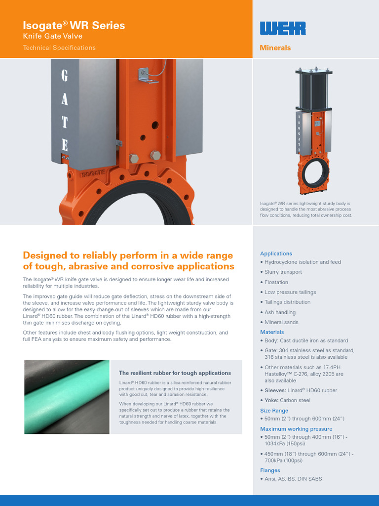Isogate WR Series Valves Spec Sheet | PDF | Valve | Natural Rubber