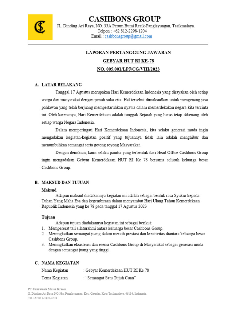 Laporan Pertanggungjawaban HUT RI Ke-78 | PDF