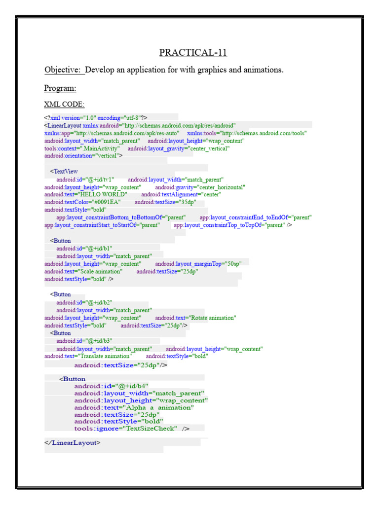 Practical-11: Objective: Develop An Application For With Graphics and Animations. Program ...