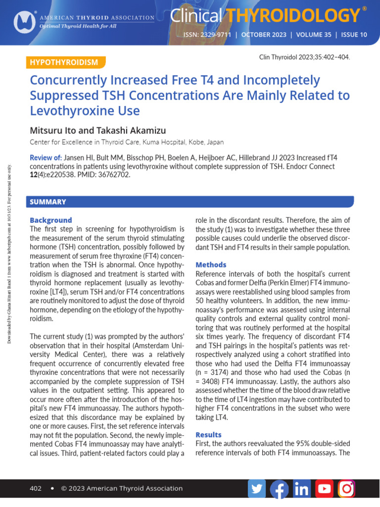 Paper Levotiroxina Tto y Niveles de TSH Pte Hipotiroidismo | PDF