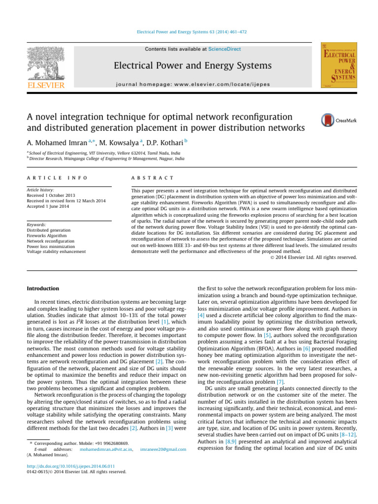 A Novel Integration Technique For Optimal Network Reconfiguration Pdf