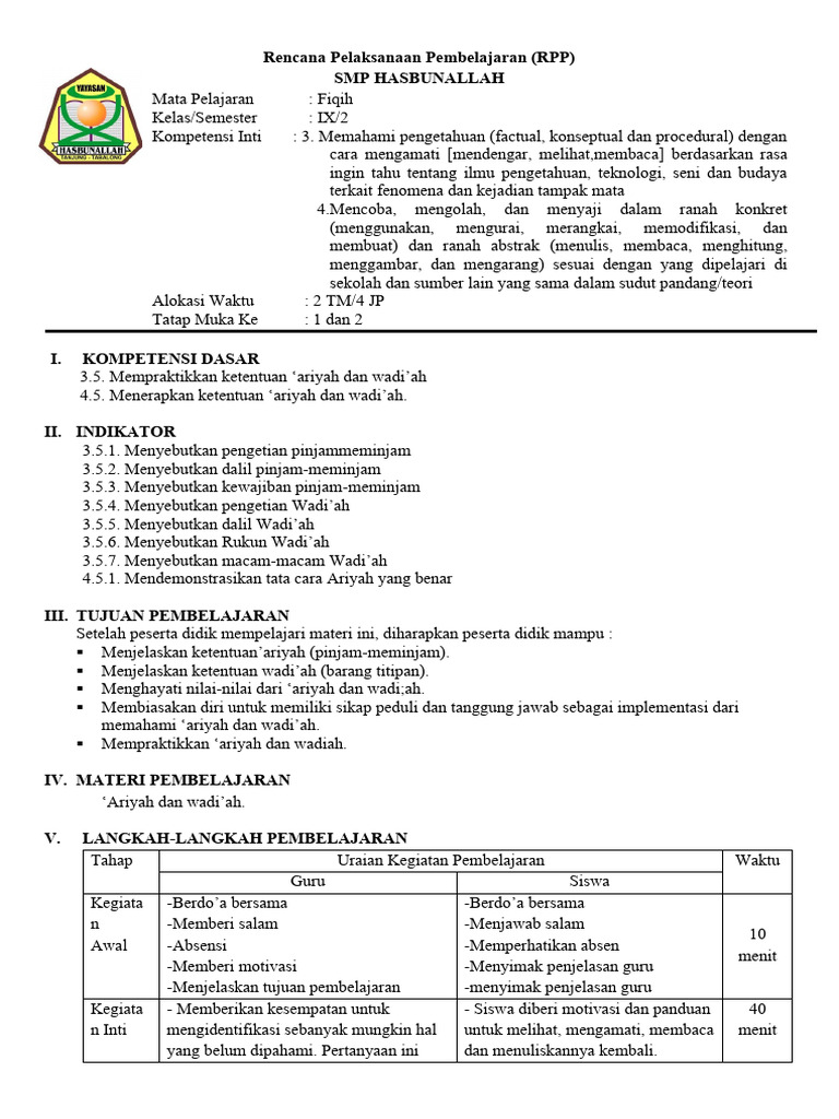 RPP Fiq Kelas 9 Sem 2 | PDF | Karier & Perkembangan | Kajian Bahasa Asing