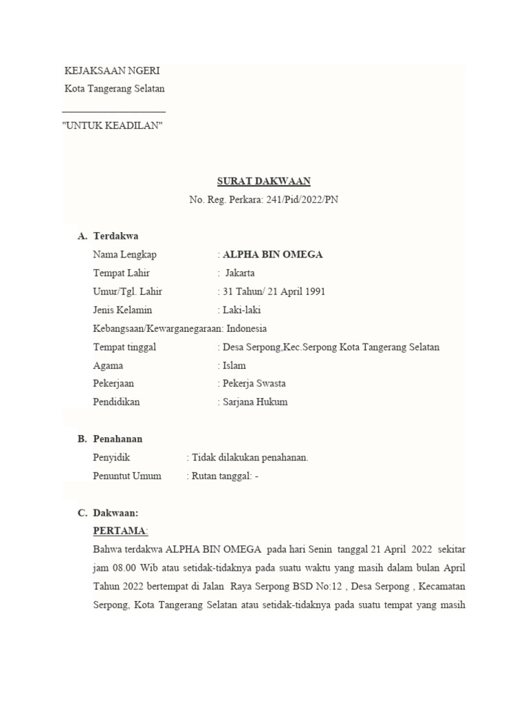 Surat Dakwaan Alpha-1 | PDF