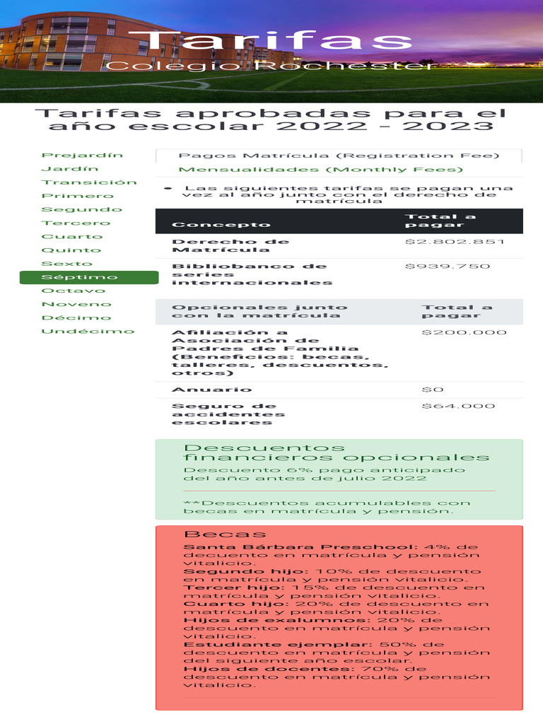 Tarifas Rochester 22-23 | PDF