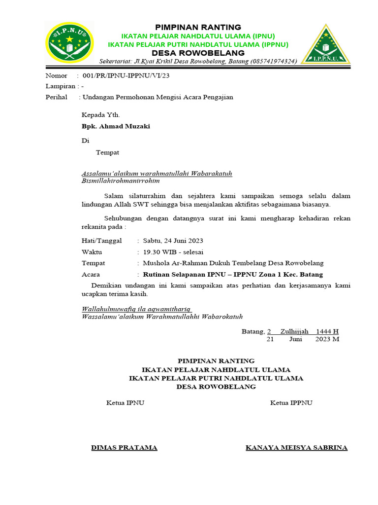 Undangan Ipnu Ippnu 2023 Pdf