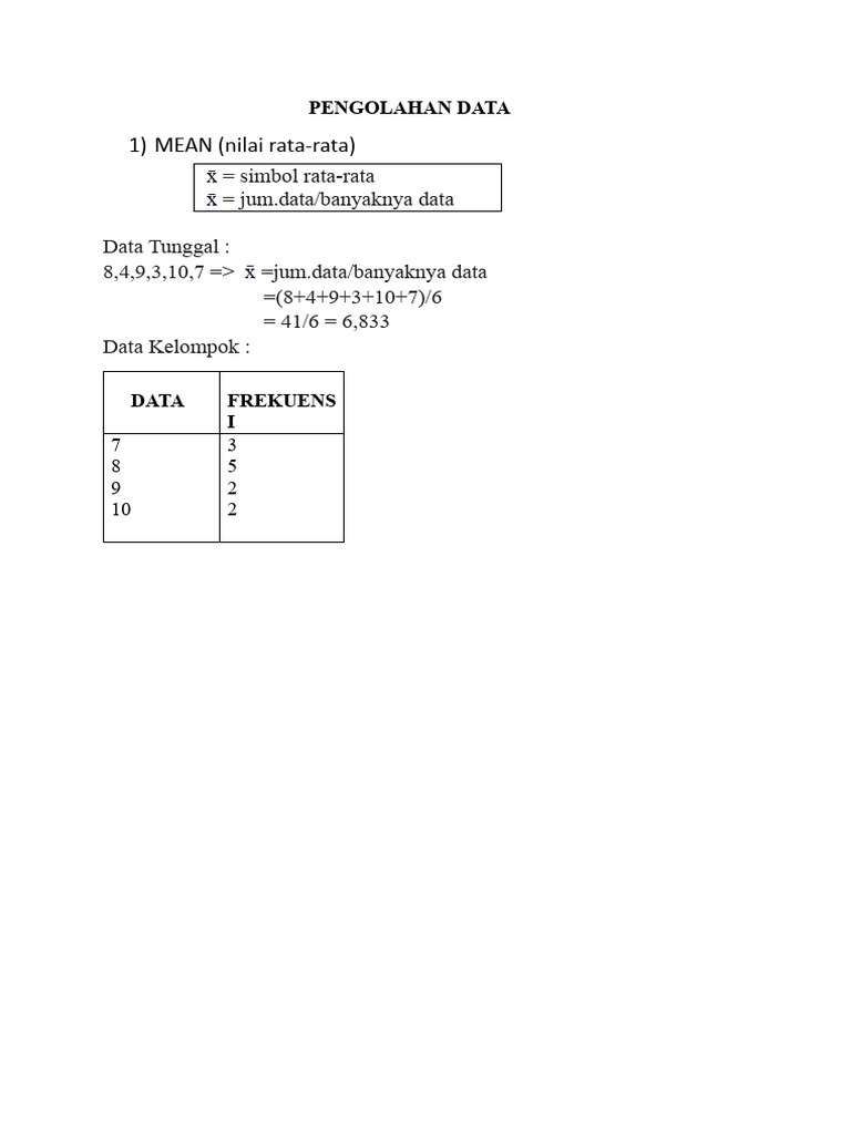 1) MEAN (Nilai Rata-Rata) : Simbol Rata-Rata Jum - Data/banyaknya Data ...