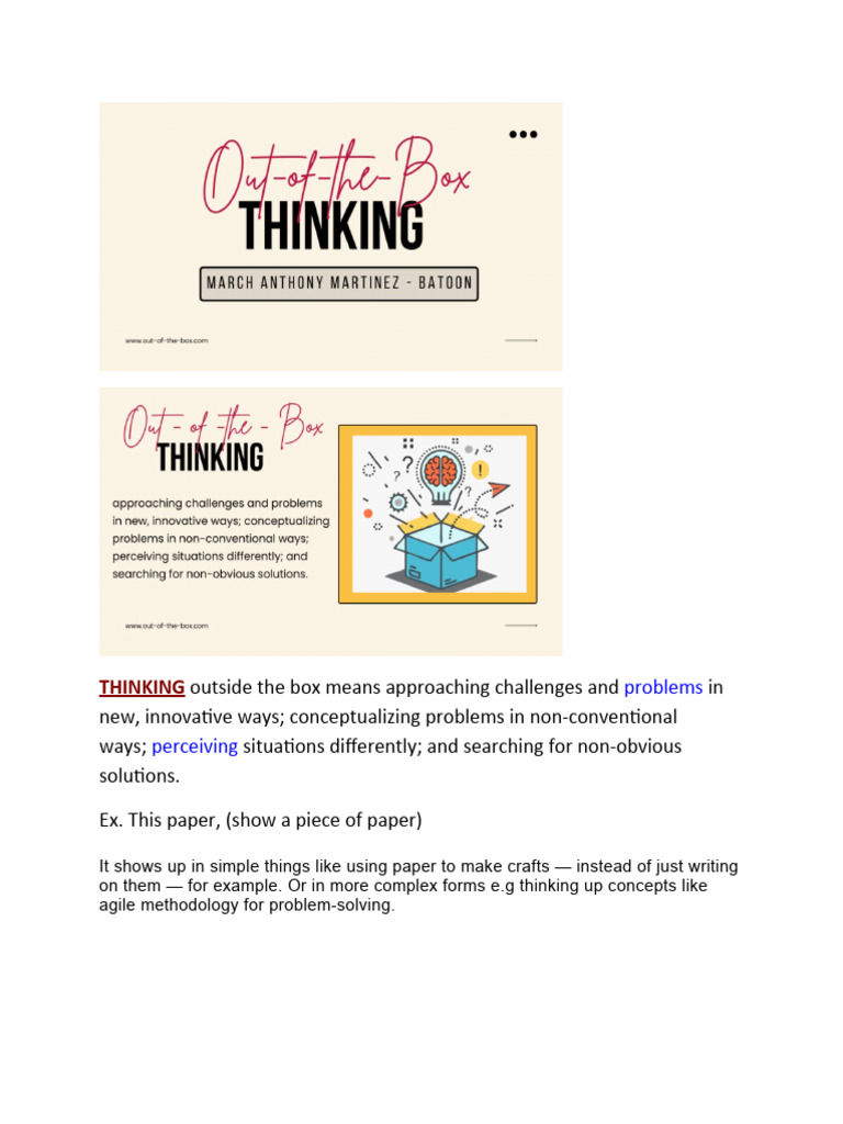 Out of The Box Thinking | PDF | Thought | Brainstorming