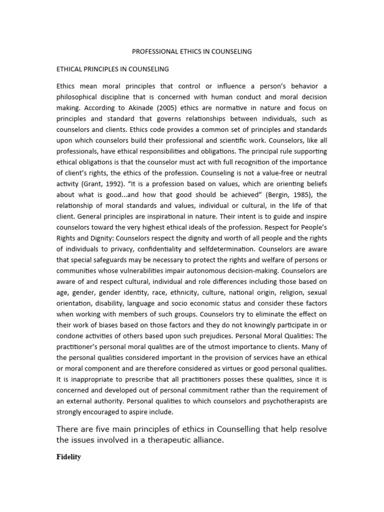 Professional Ethics in Counseling | PDF | Psychotherapy | Confidentiality