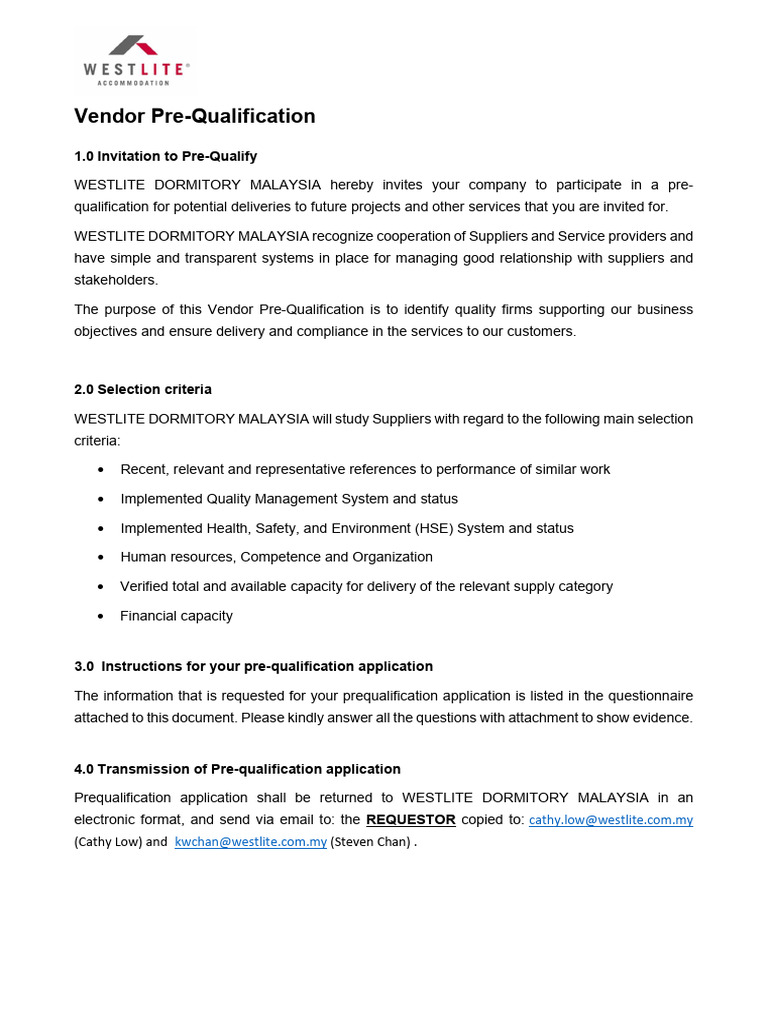 Vendor Pre-Qualification | PDF | Supply Chain | Business