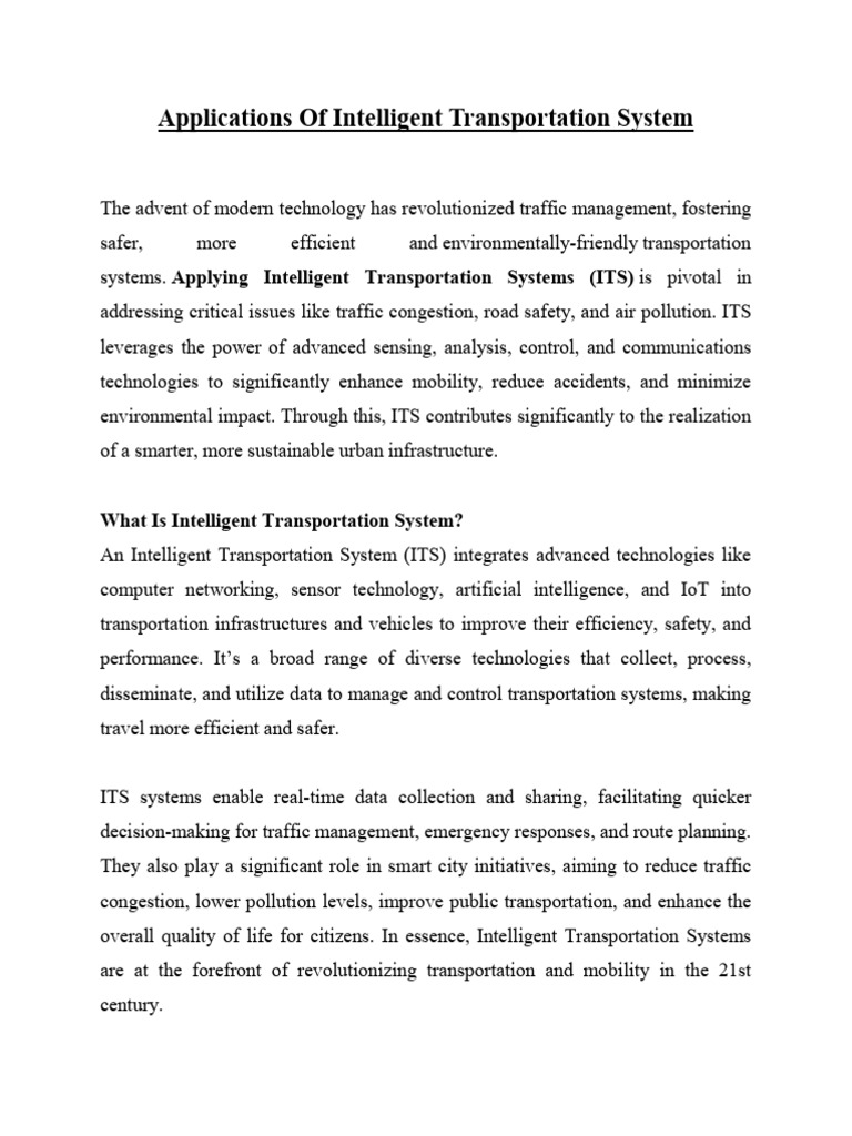 Application Of Intelligent Transportation System Pdf Public