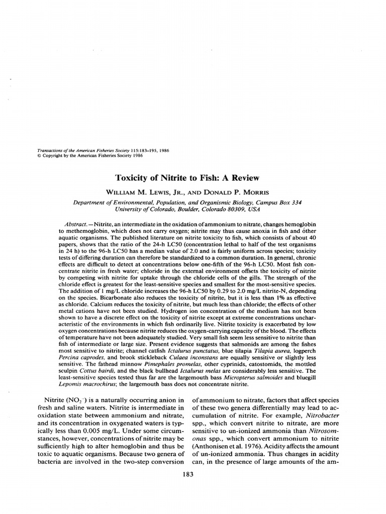 Toxicity of Nitrite | PDF