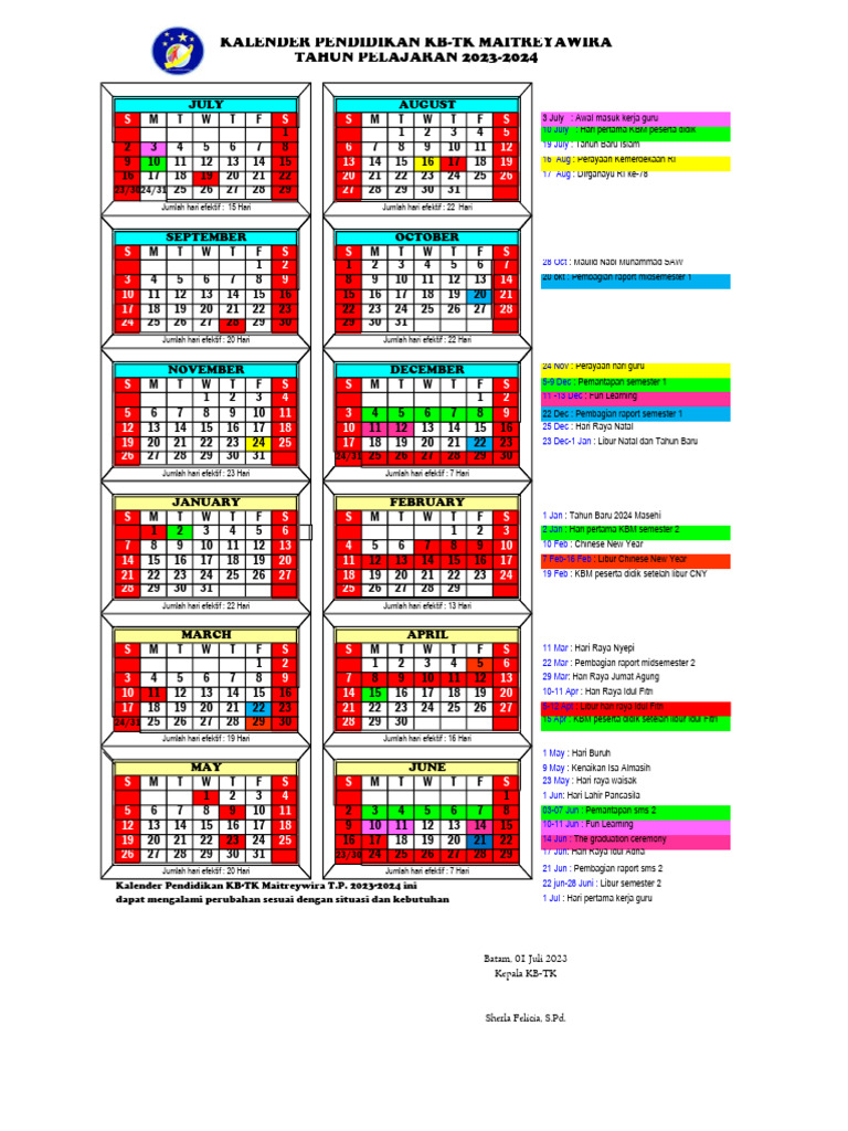 Kalender Pendidikan KB-TK 2023-2024 | PDF