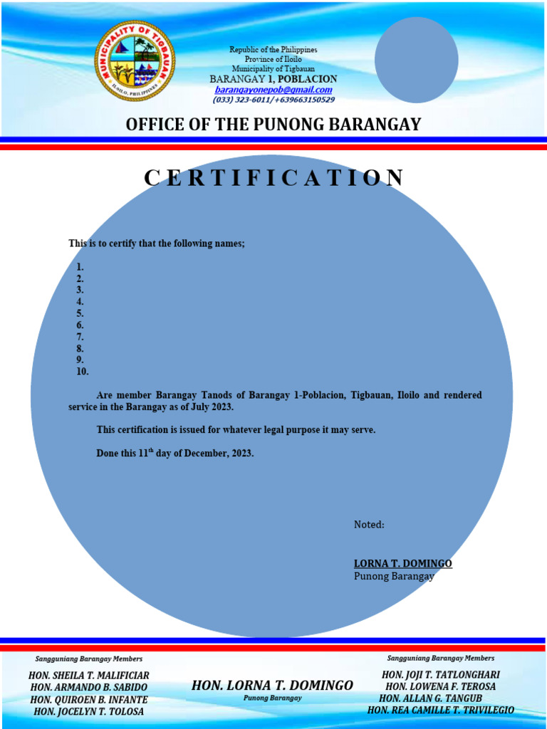 Certification Tanod | PDF