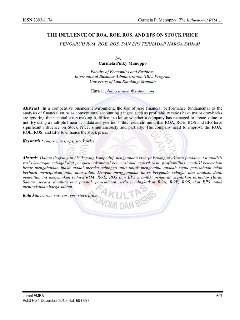 2869 EN The Influence of Roa Roe Ros and Eps On Stock Price | PDF | Investing | Stock Market