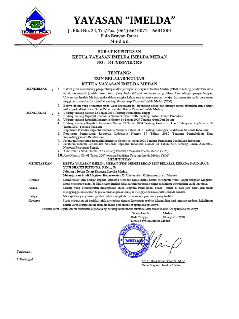 SK Izin Belajar Yuni | PDF