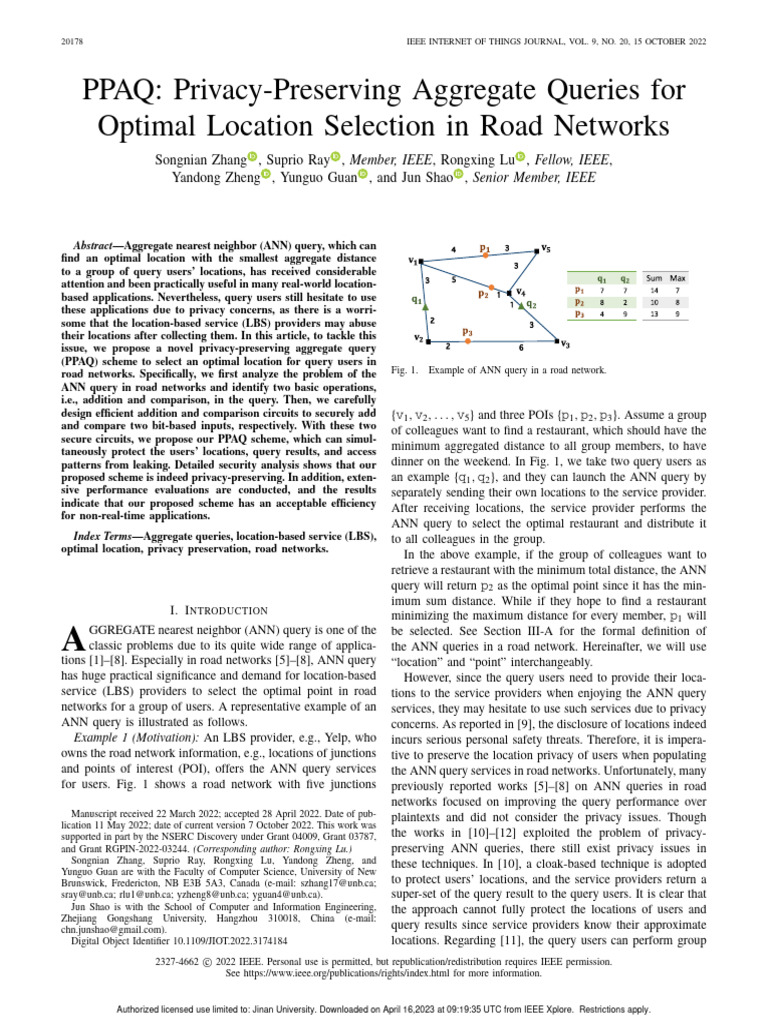 PPAQ Privacy-Preserving Aggregate Queries For Optimal Location Selection in Road Networks | PDF ...