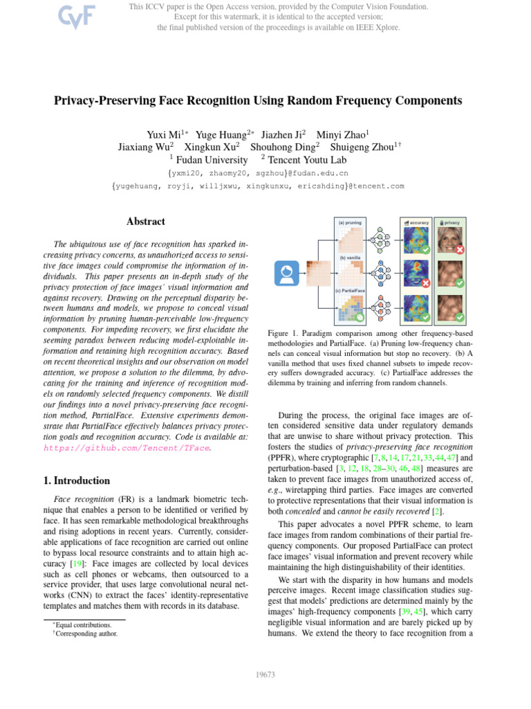Mi Privacy-Preserving Face Recognition Using Random Frequency Components ICCV 2023 Paper | PDF ...