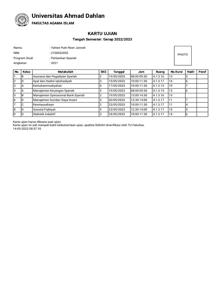 Cetak Kartu Ujian Tengah Semester - Portal UAD | PDF