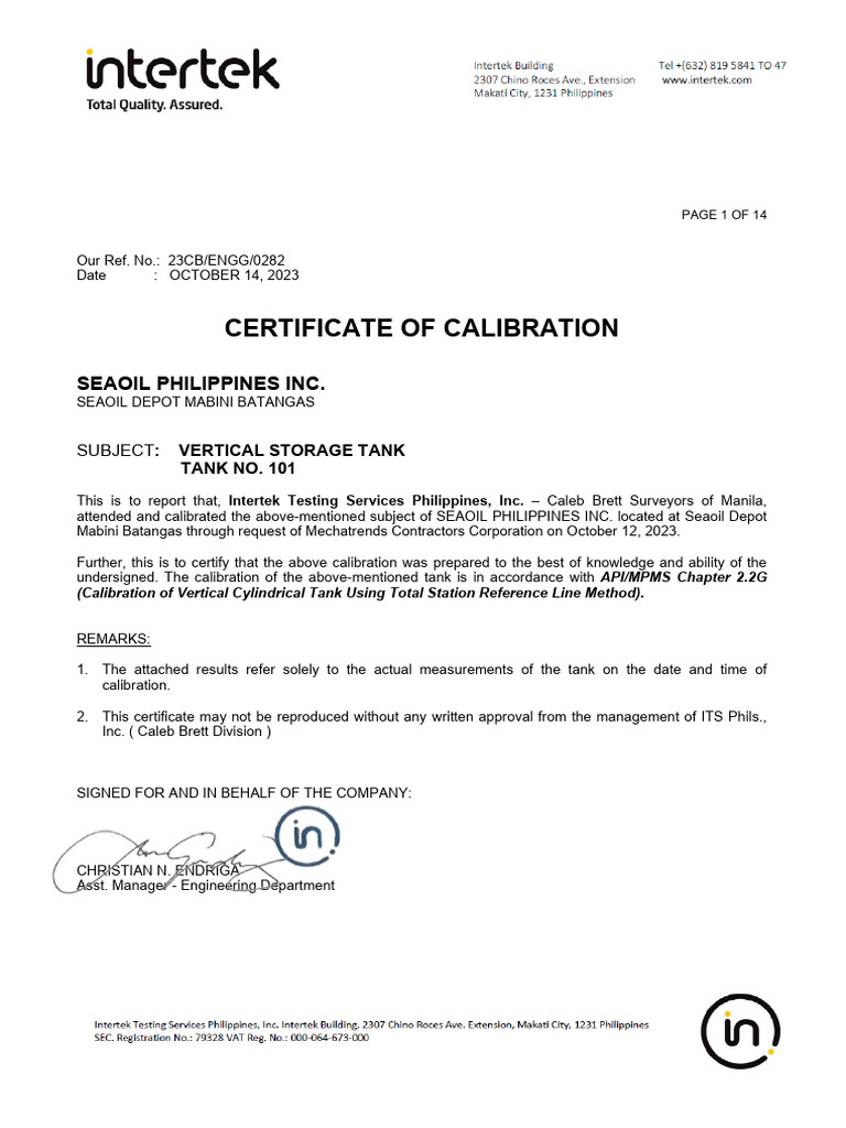 2 - Calibration Table - Tank 101 | PDF | Calibration | Metrology