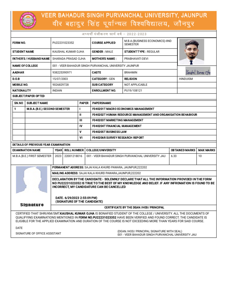 Kaushal Ojha Registration | PDF