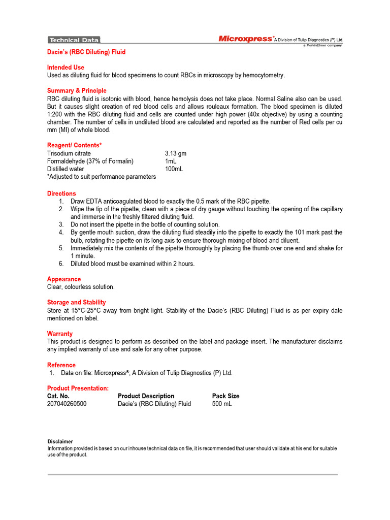 Dacie's RBC Diluting Fluid Technicaldetails 105820200904.094815 | PDF