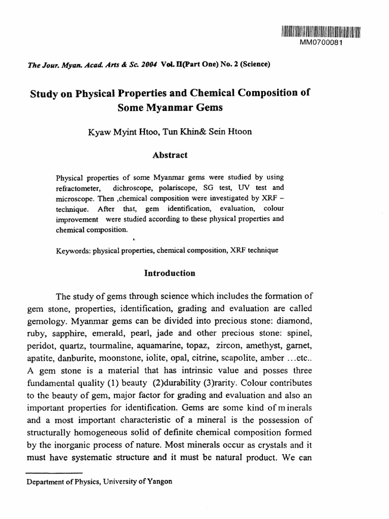 Myanmar Gem Chemistory | PDF | Gemstone | Materials