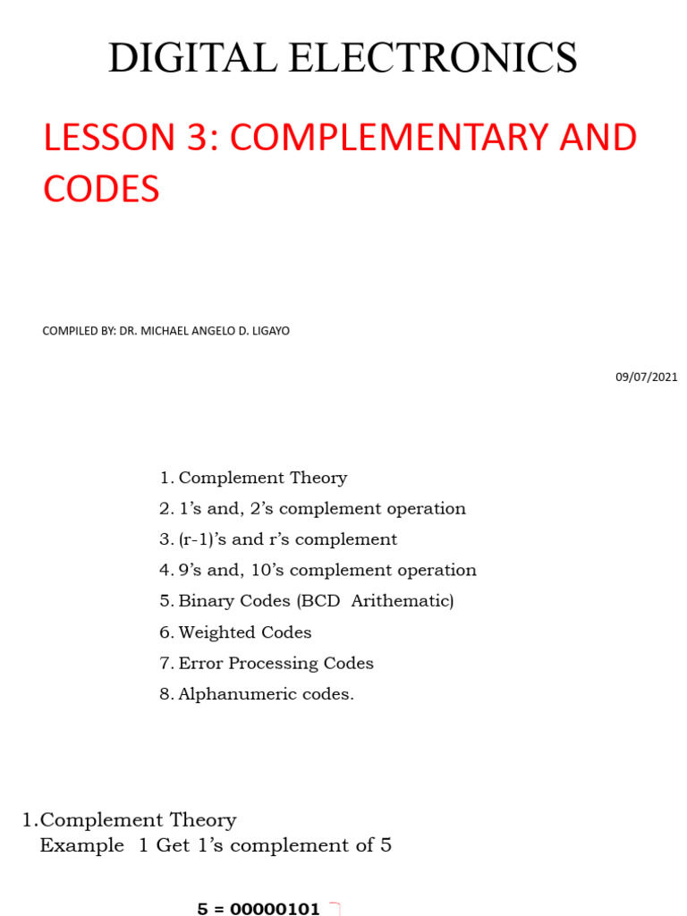 Digital Electronics - Lesson 3 Complements | PDF | Binary Coded Decimal | Numbers