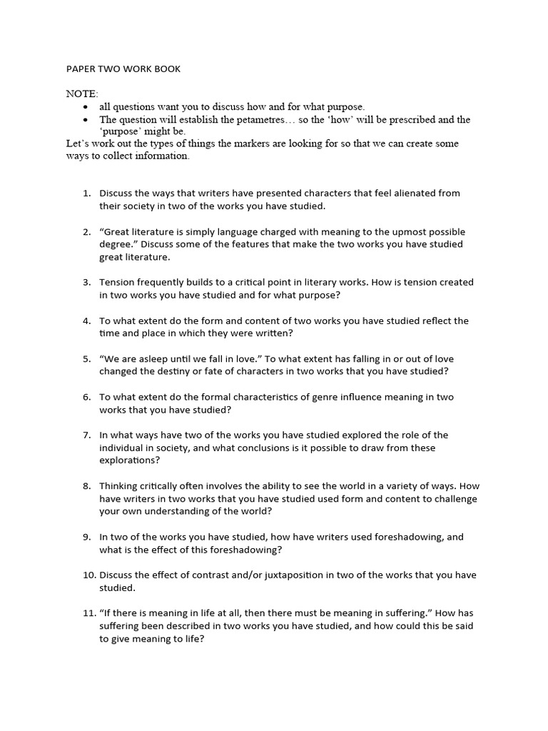 English Paper 2 Example Questions | PDF | General Fiction