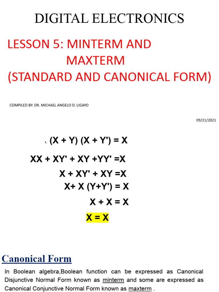 Minterm and Maxterm in Boolean Algebra | PDF | Mathematical Logic ...