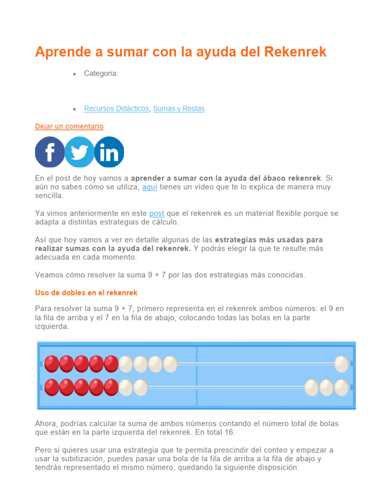 Estrategias de Suma con Rekenrek | PDF