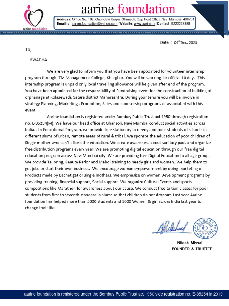 1848319305-SWADHA Joining Letter | PDF | Economies