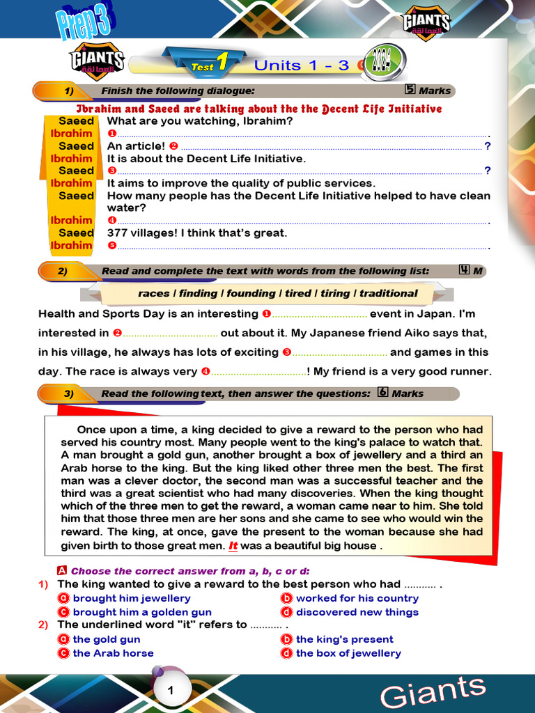 Giants Prep 03 Exam Units 01-03 2024 | PDF | Word | Verb