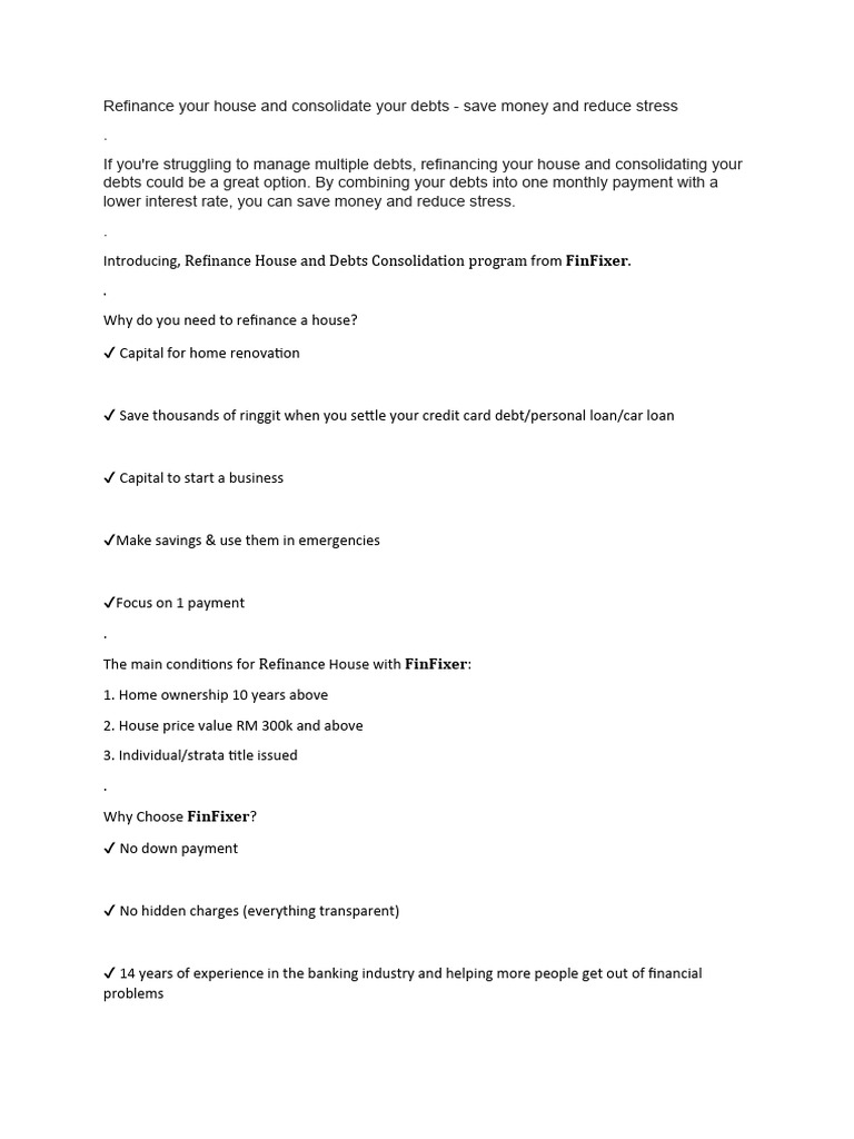 Refinance Your House and Consolidate Your Debts | PDF | Refinancing | Debt