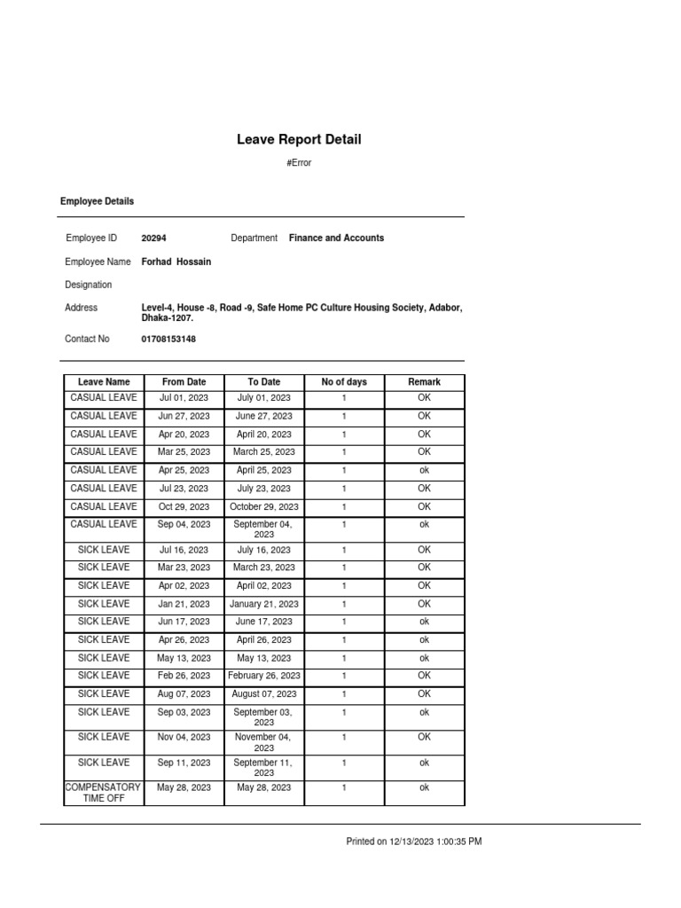 Leave Report Detail | PDF
