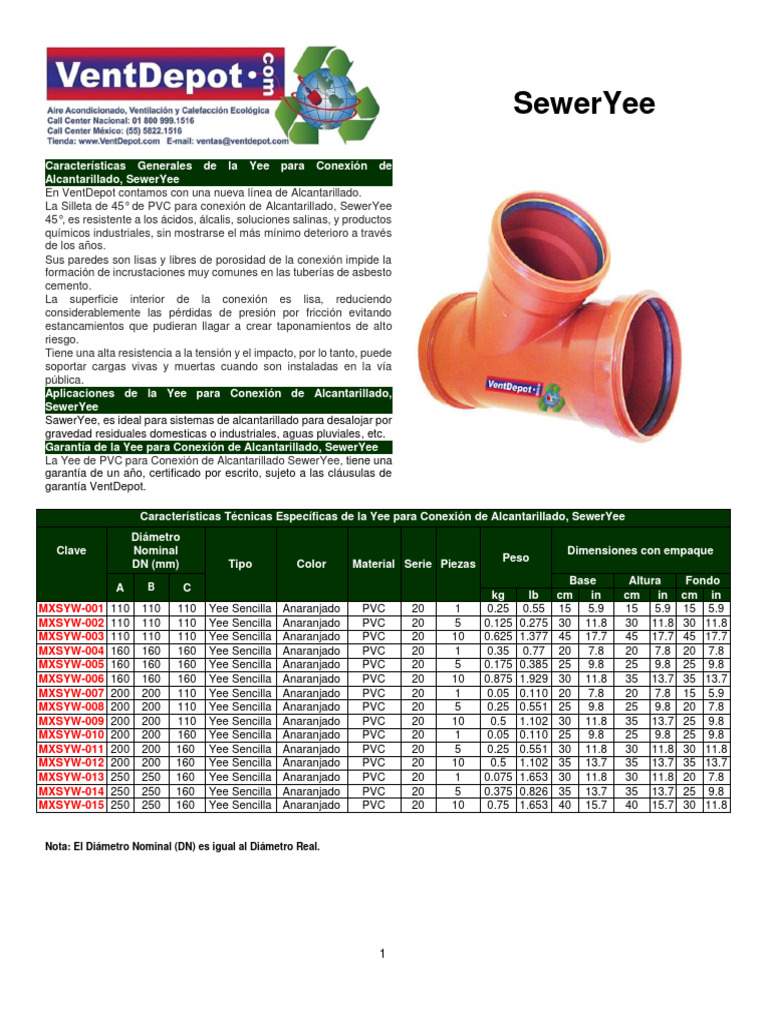 Tubo PVC Alcantarillado SewerYee SYW VentDepot | PDF | Alcantarillado | Ciencias fisicas
