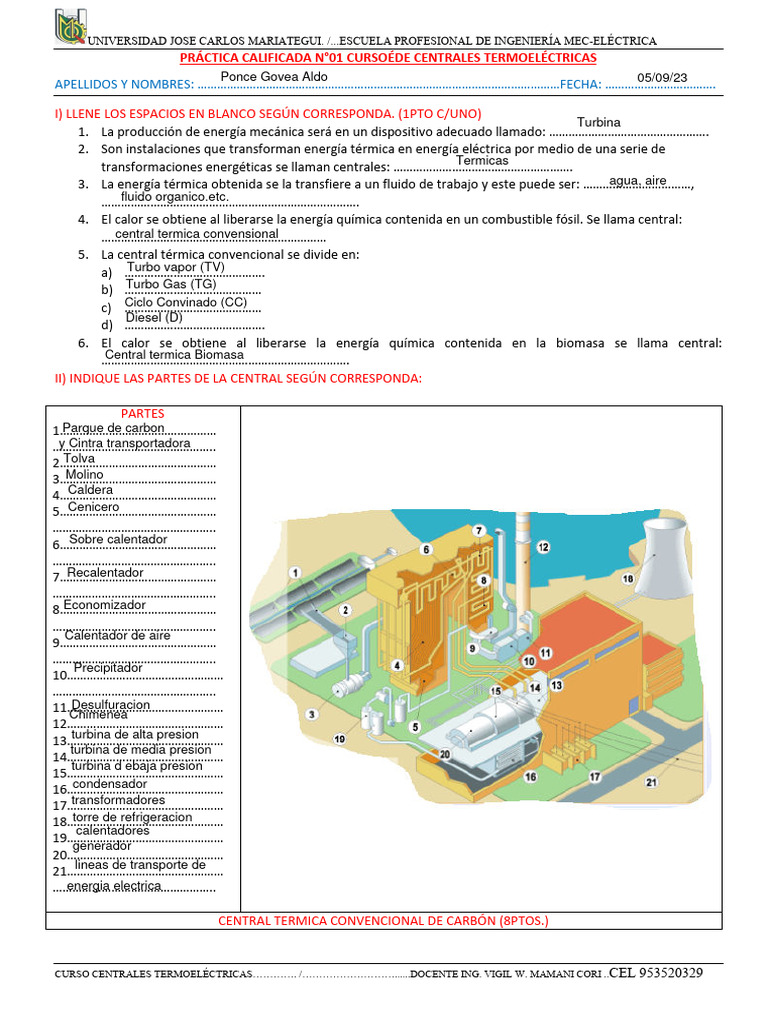 Practica Calificada de Centrales Termoeléctricas - Ponce Govea Aldo | PDF | Tecnología ...