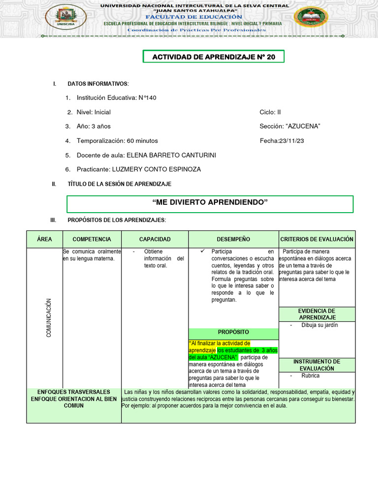Actividad 20 Luz | PDF | Aprendizaje | Evaluación